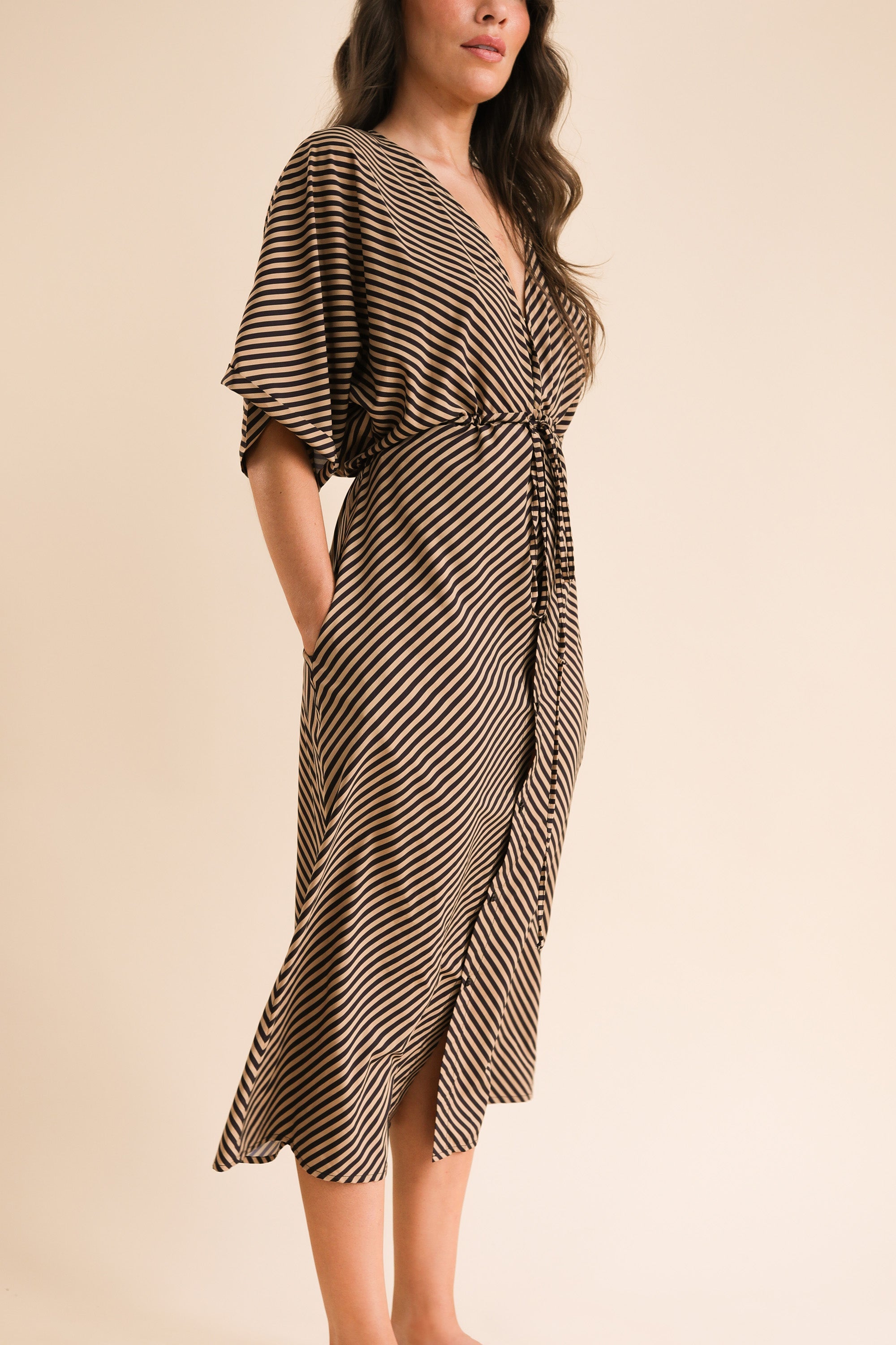 Cecile Kaftan Dress in Valencia | Stripes Beach Dress | Women's Midi ...