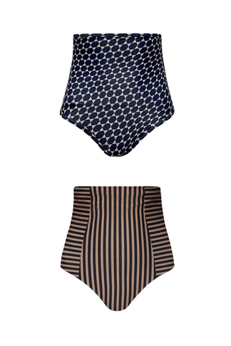 Deux Reversible Bikini Bottom | Striped/Geometric High-Waisted Bikini ...